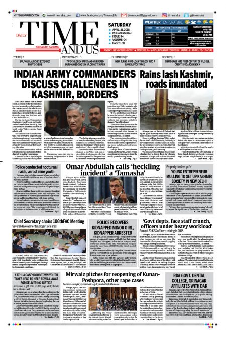 Today’s Epaper 21-04-2018 :Time And Us